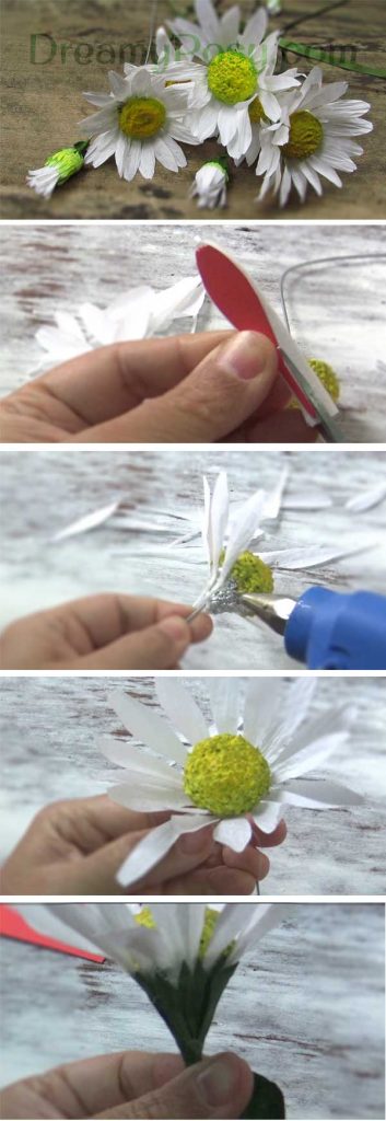 How to make realistic Daisy paper flower, free tutorial and template