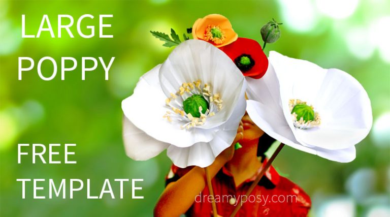 Large paper Poppy flower, FREE tutorial and template