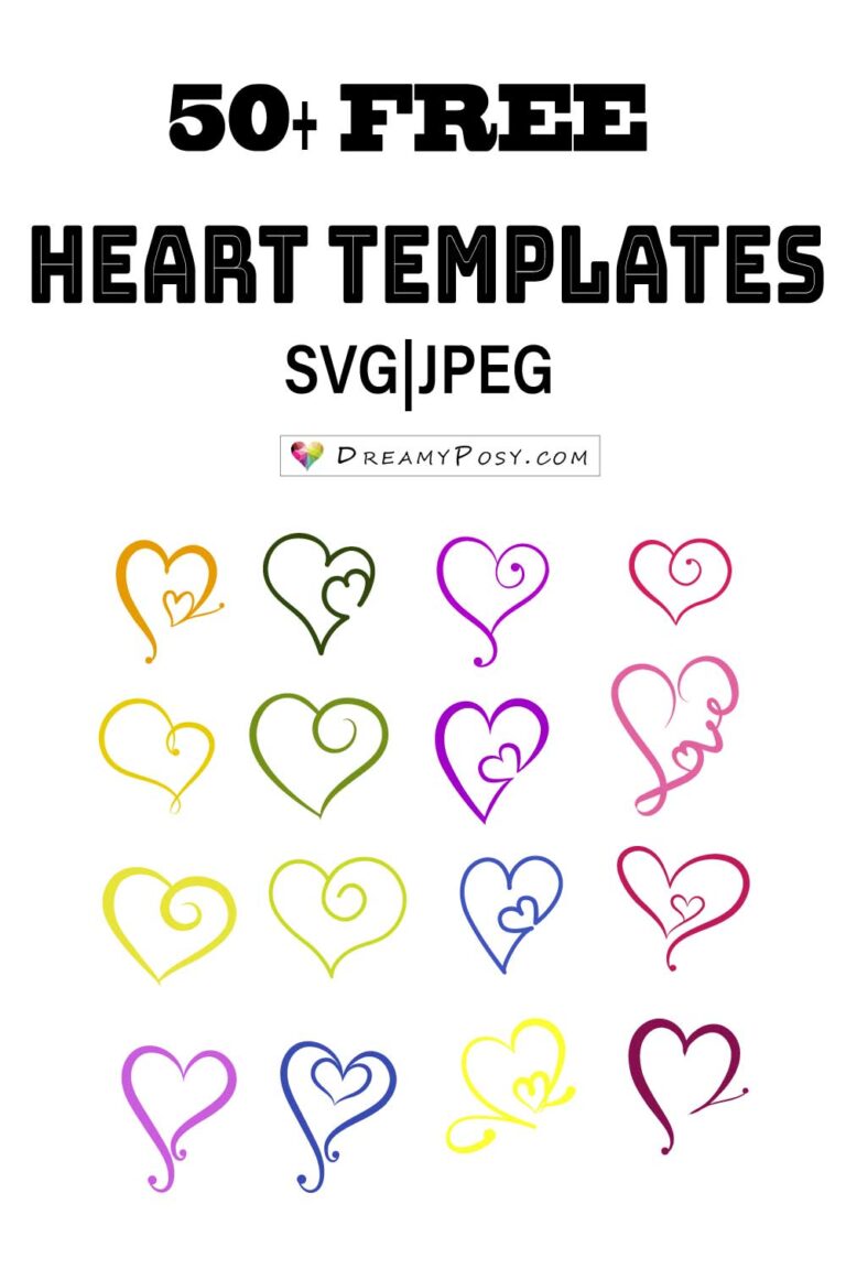 50+ free printable heart templates, JPEG and SVG, re-sizable.