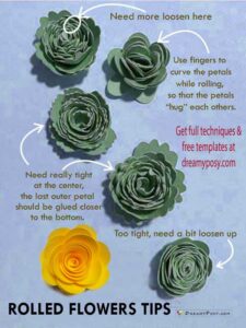 Rolled paper flowers tutorial, 40+ free templates SVG